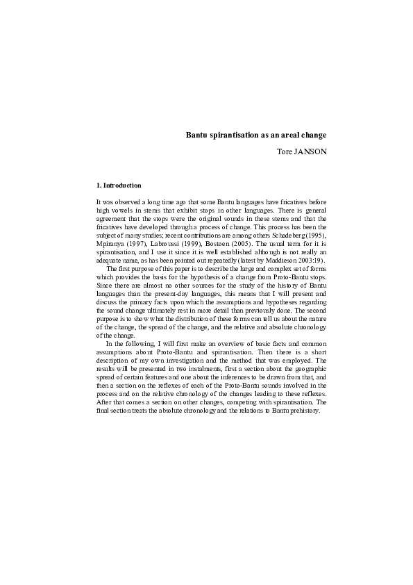(PDF) Bantu spirantisation as an areal change