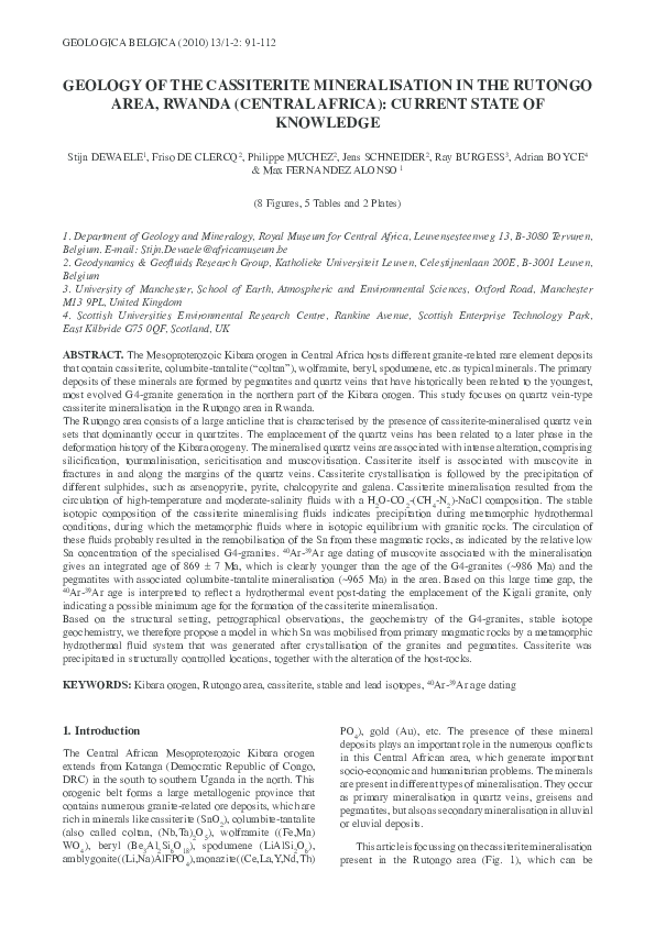 (PDF) Geology of the cassiterite mineralisation in the Rutongo area ...