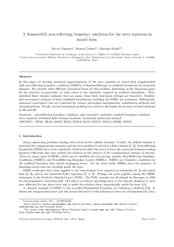 Pdf A Sommerfeld Non Reflecting Boundary Condition For The Wave