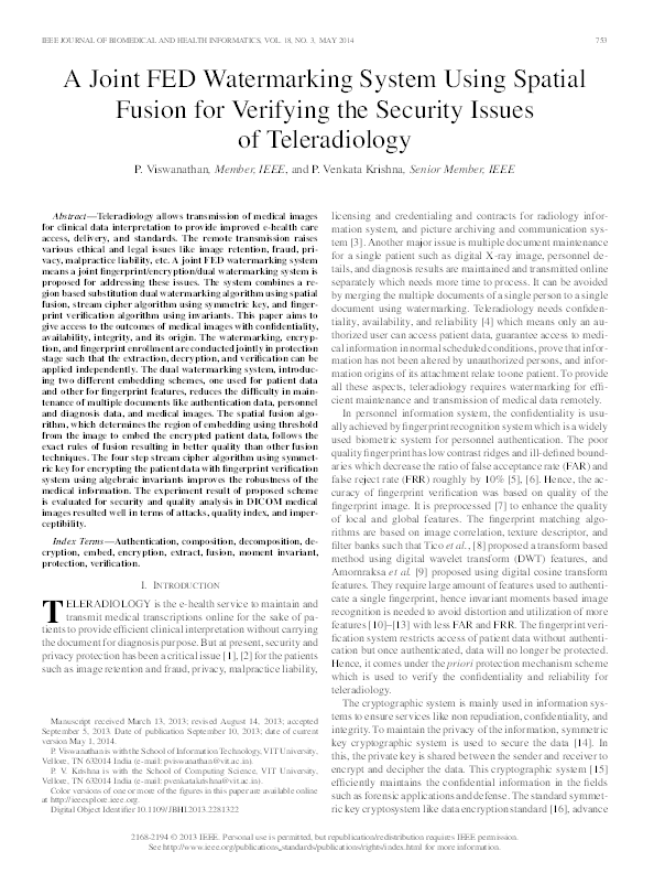 Pdf A Joint Fed Watermarking System Using Spatial Fusion For Verifying The Security Issues Of