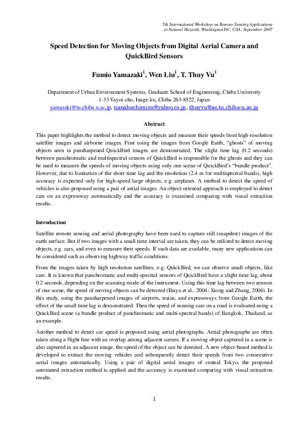 (PDF) Speed Detection for Moving Objects from Digital Aerial Camera and ...