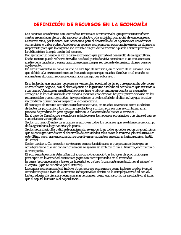 (DOC) DEFINICIÓN DE RECURSOS EN LA ECONOMÍA