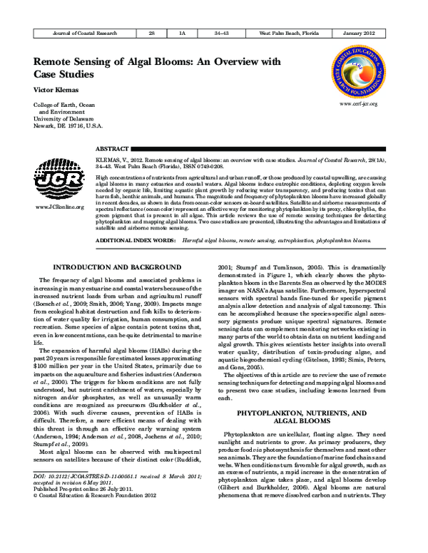 (PDF) Remote sensing of algal blooms: An overview with case studies