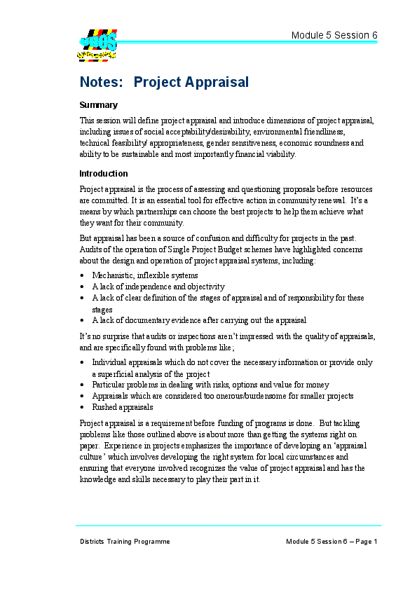 (DOC) Notes: Project Appraisal