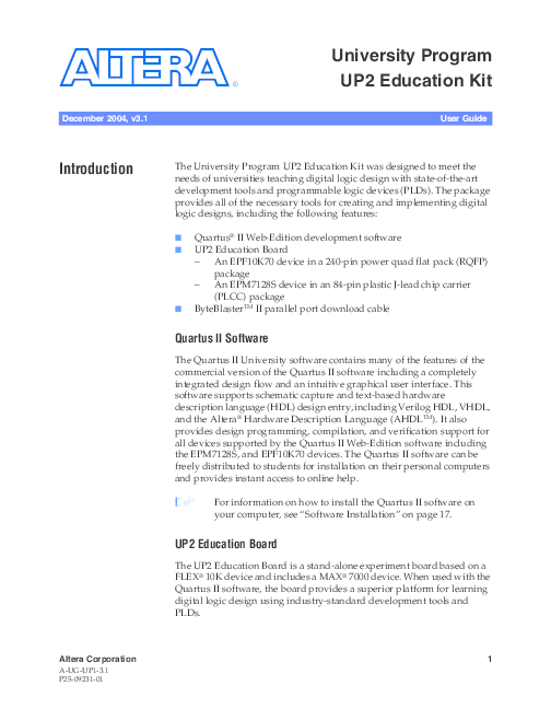 (PDF) Altera UP2 Education Kit Manual