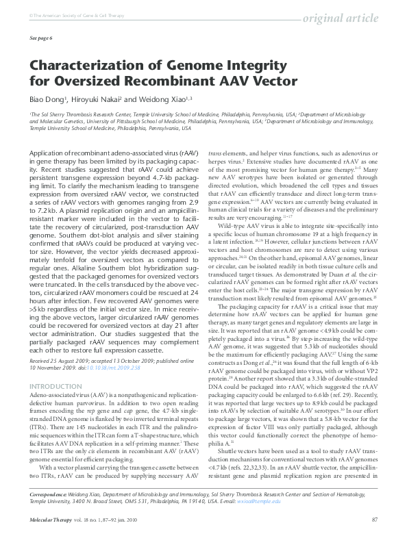 (PDF) Characterization of Genome Integrity for Oversized Recombinant ...