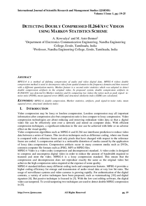 Pdf Detecting Doubly Compressed H 264 Avc Videos Using Markov Statistics Scheme
