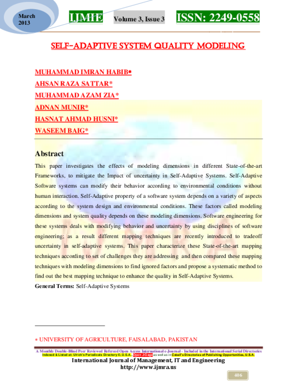 (PDF) Self Adaptive System Quality Modeling