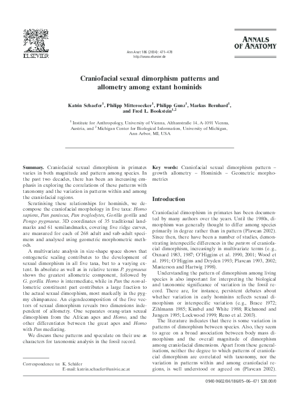 Craniofacial sexual dimorphism patterns and allometry among extant hominids