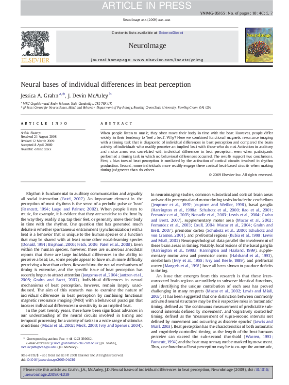 (PDF) Neural bases of individual differences in beat perception