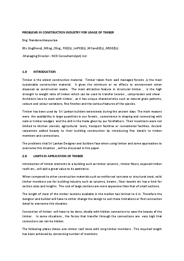 (DOC) PROBLEMS IN CONSTRUCTION INDUSTRY FOR USAGE OF TIMBER | Nandana ...