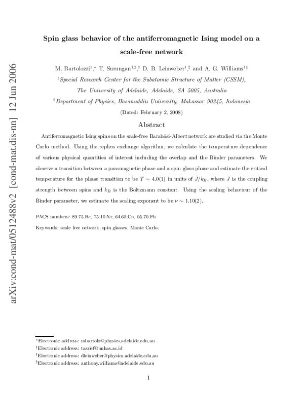 (PDF) Spin-glass behavior of the antiferromagnetic Ising model on a ...