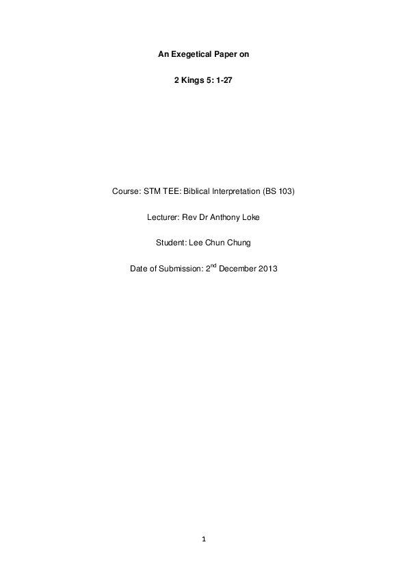 (PDF) An Exegetical Paper on 2 Kings 5: 1-27