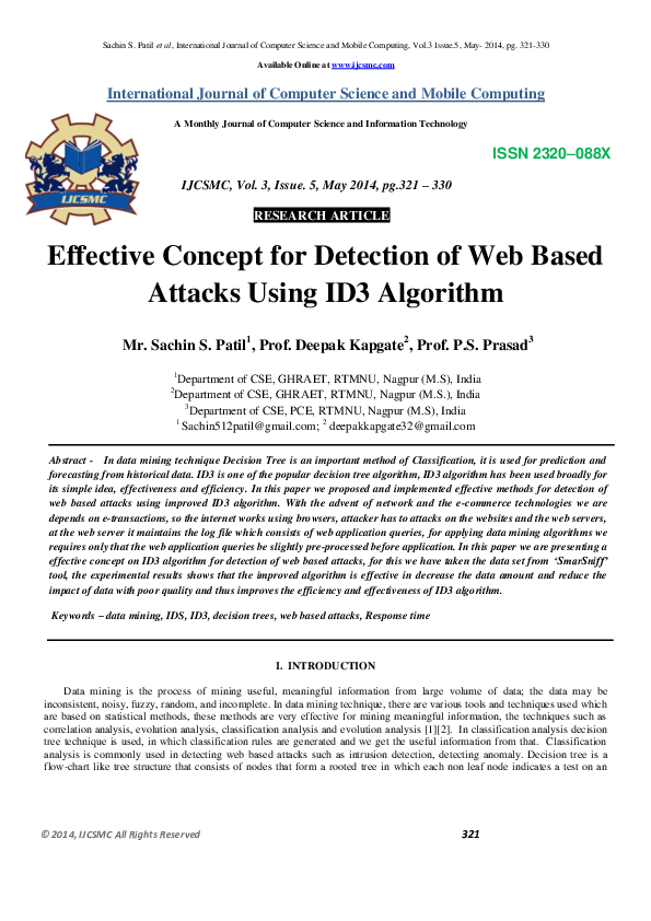 (PDF) Effective Concept for Detection of Web Based Attacks Using ID3 Algorithm