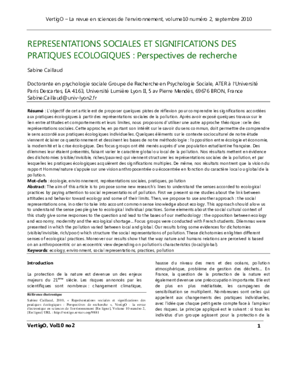 (PDF) Représentations sociales et significations des pratiques ...