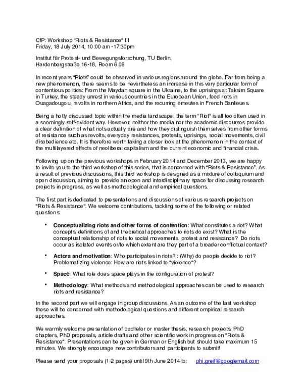 (PDF) Workshop "Riots & Resistance"