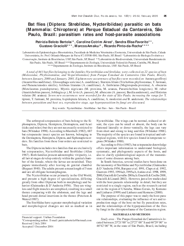 (PDF) Bat flies (Diptera: Streblidae, Nycteribiidae) parasitic on bats ...