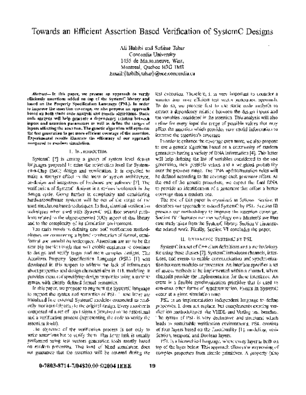 Pdf Towards An Efficient Assertion Based Verification Of Systemc Designs