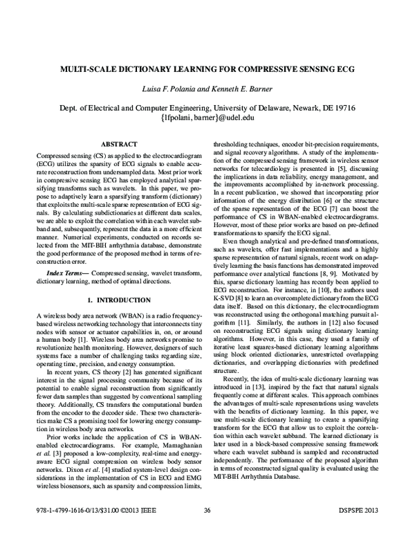 (PDF) MULTI-SCALE DICTIONARY LEARNING FOR COMPRESSIVE SENSING ECG