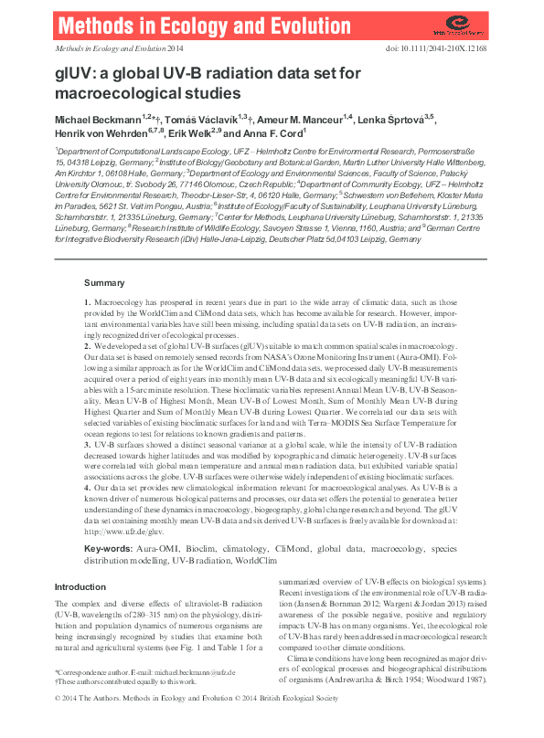 (PDF) glUV: a global UV-B radiation data set for macroecological studies