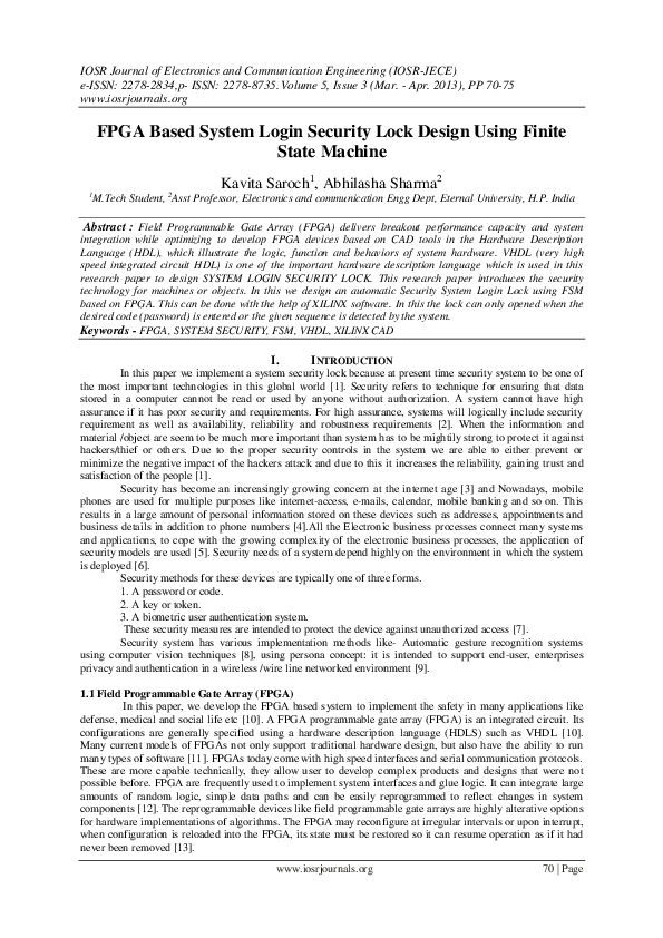 (PDF) FPGA Based System Login Security Lock Design Using Finite State ... (PDF) FPGA Based System Login Security Lock Design Using Finite State ...