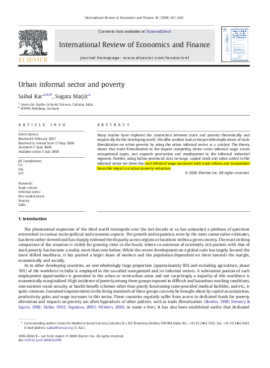 (PDF) Urban informal sector and poverty