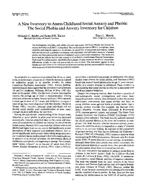 (PDF) … to assess childhood social anxiety and phobia: The Social ...