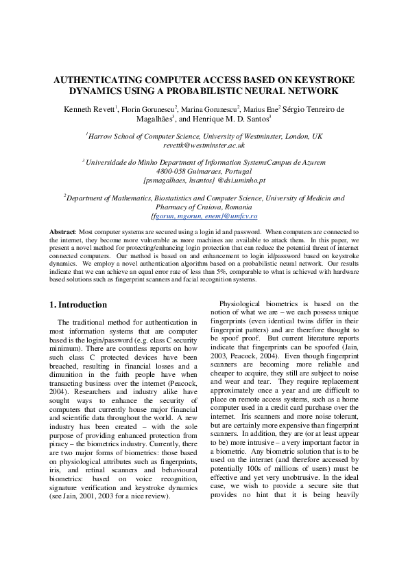 Pdf Authenticating Computer Access Based On Keystroke Dynamics Using