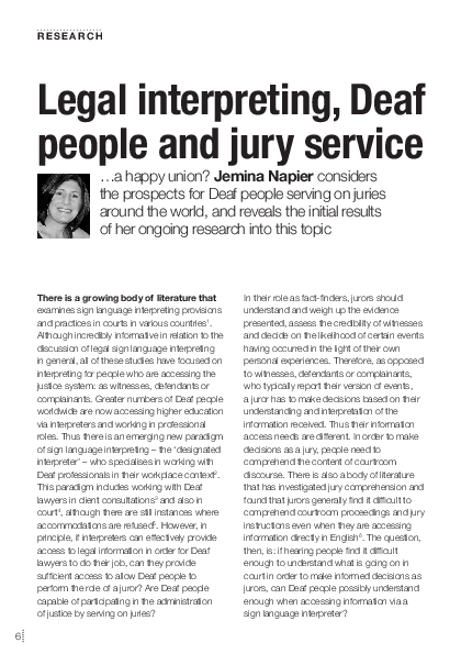 (PDF) Legal interpreting, deaf peple and jury service