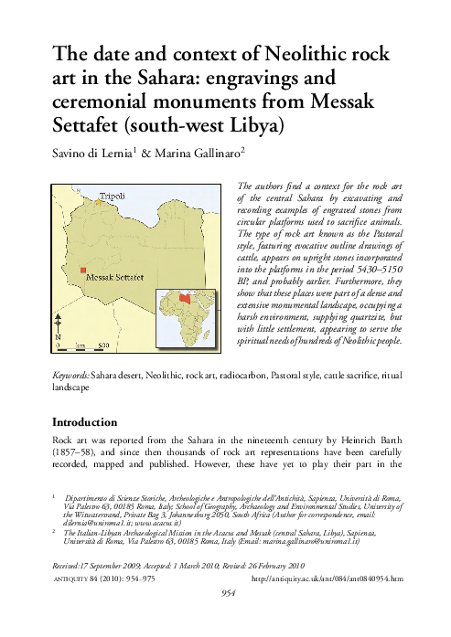(PDF) Dating Saharan rock art. Pastoral Neolithic ceremonial sites and ...