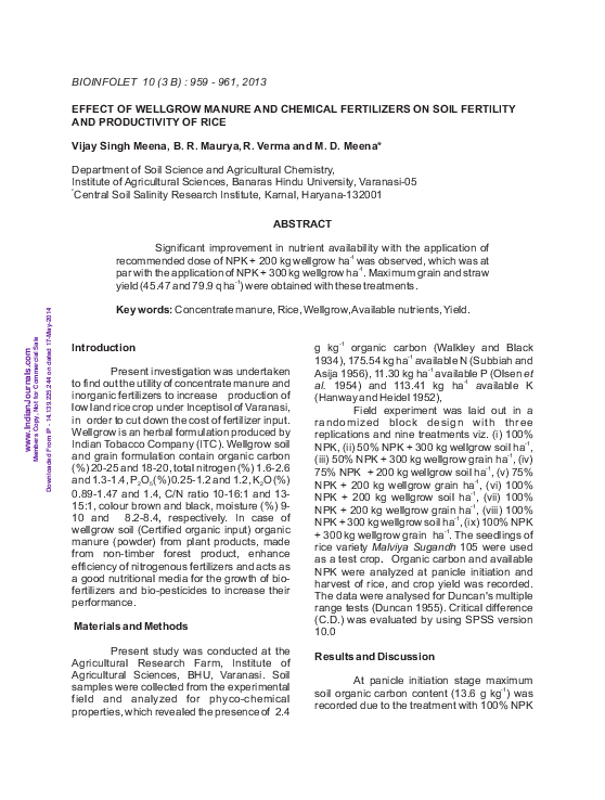 (PDF) EFFECT OF WELLGROW MANURE AND CHEMICAL FERTILIZERS ON SOIL ...
