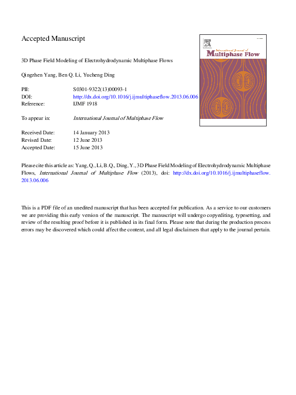 (PDF) 3D Phase Field Modeling of Electrohydrodynamic Multiphase Flows