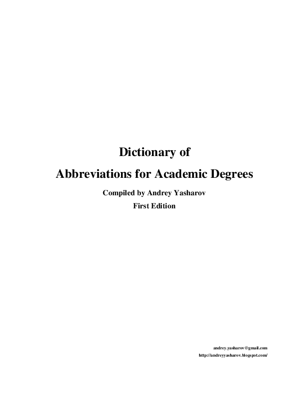 (PDF) Dictionary of Abbreviations for Academic Degrees