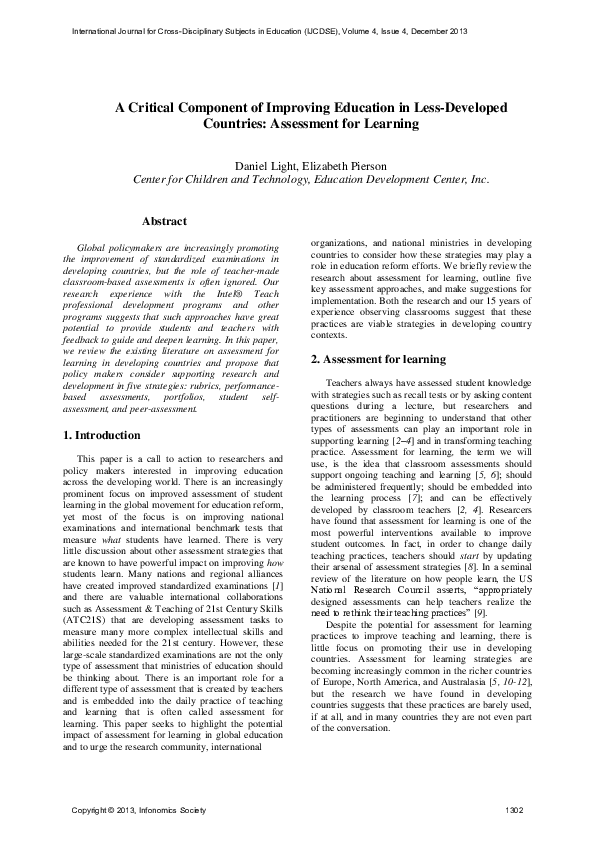 A Critical Component of Improving Education in Less-Developed Countries ...