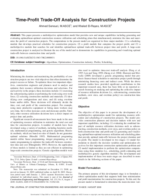 (PDF) Time-Profit Trade-Off Analysis for Construction Projects