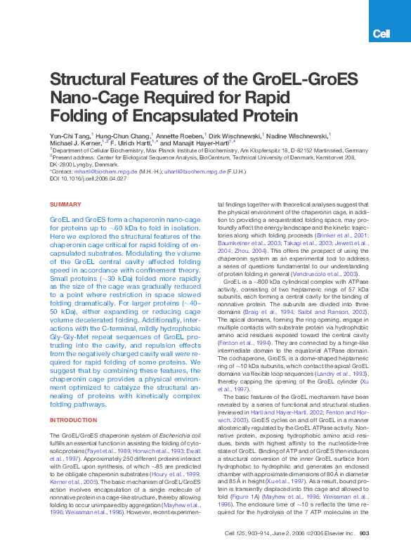 (PDF) Structural Features of the GroEL-GroES Nano-Cage Required for ...