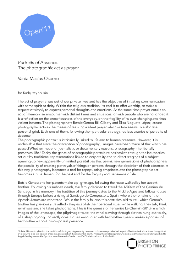 (PDF) "Portraits of Absence. The photographic act as prayer"
