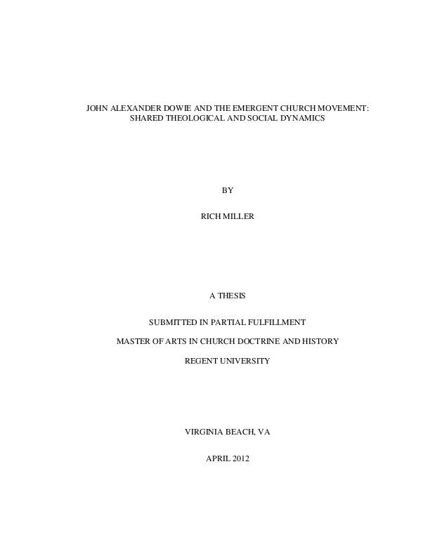 (DOC) JOHN ALEXANDER DOWIE AND THE EMERGENT CHURCH MOVEMENT: SHARED ...