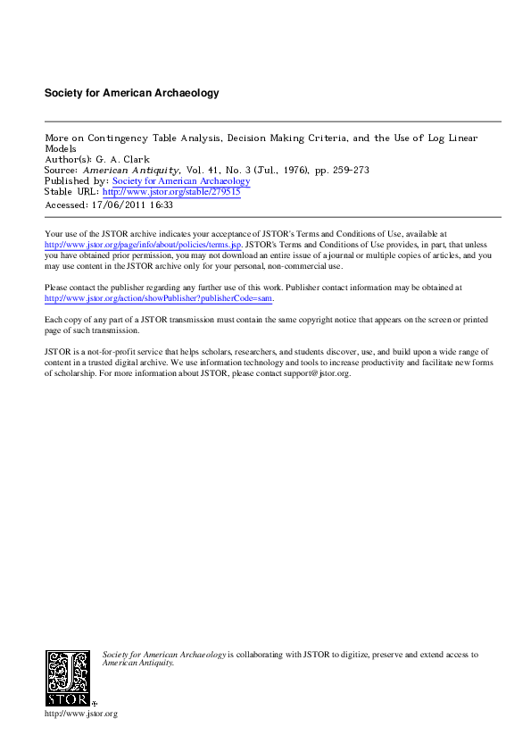 Pdf More On Contingency Table Analysis Decision Making Criteria And The Use Of Log Linearmodels