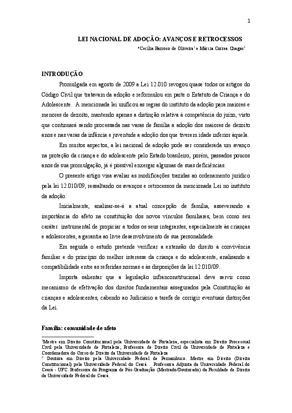 (DOC) LEI NACIONAL DE ADOÇÃO: AVANÇOS E RETROCESSOS