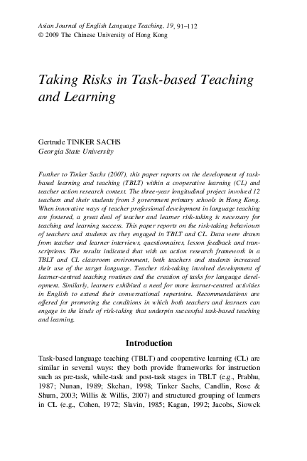 (PDF) Taking risks in task-based teaching and learning