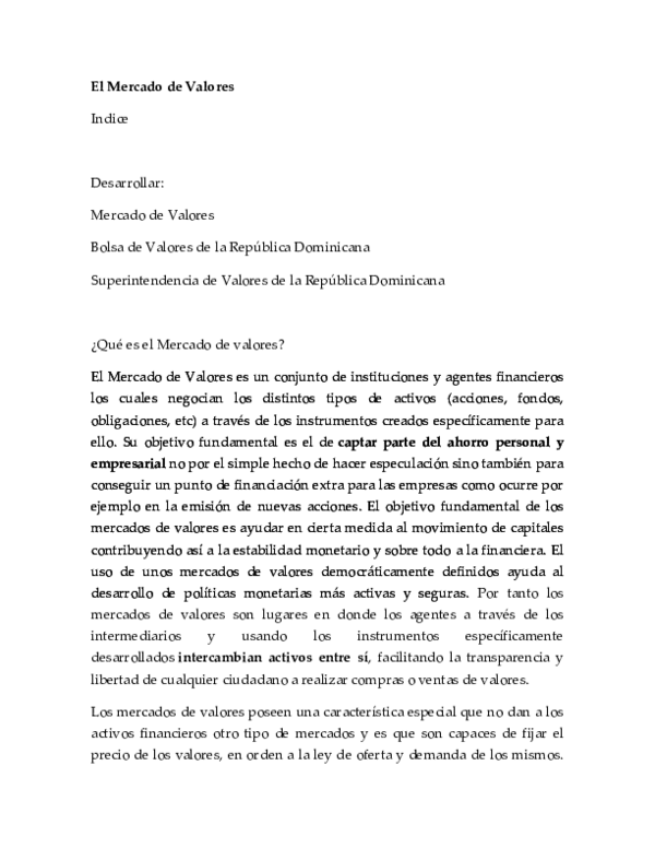 (DOC) Derecho Comercial II El Mercado de Valores