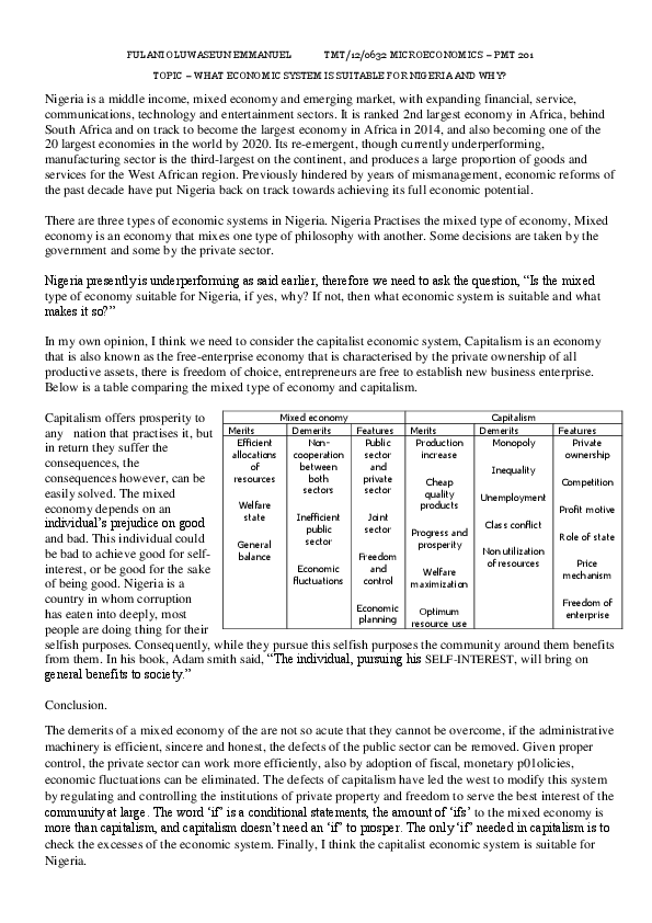 (DOC) Suitable Economic System for Nigeria