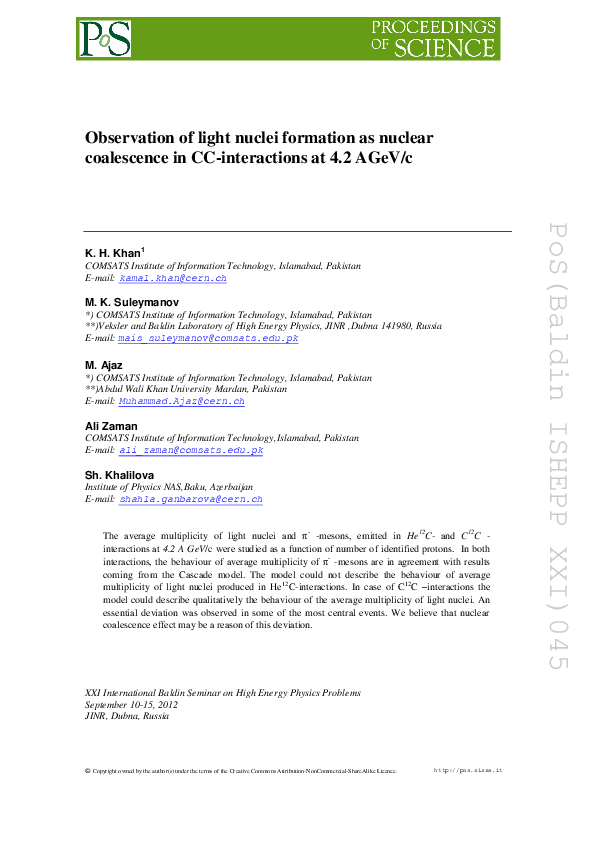 (PDF) Observation of light nuclei formation as nuclear coalescence in ...