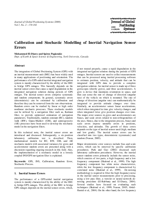 Pdf Calibration And Stochastic Modelling Of Inertial Navigation