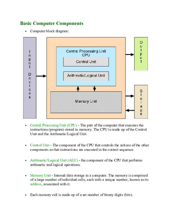 (DOC) Basic Computer Components
