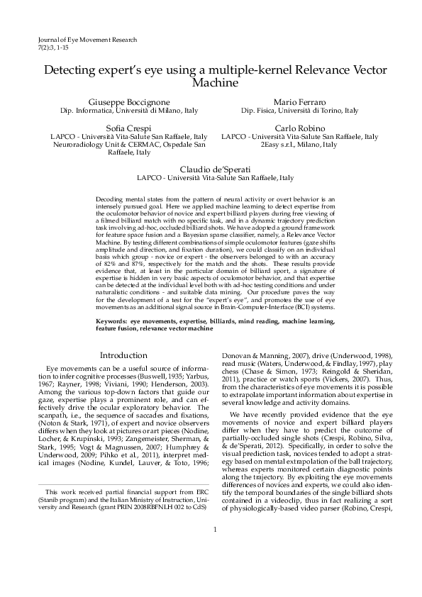 (PDF) Detecting expert’s eye using a multiple-kernel Relevance Vector Machine