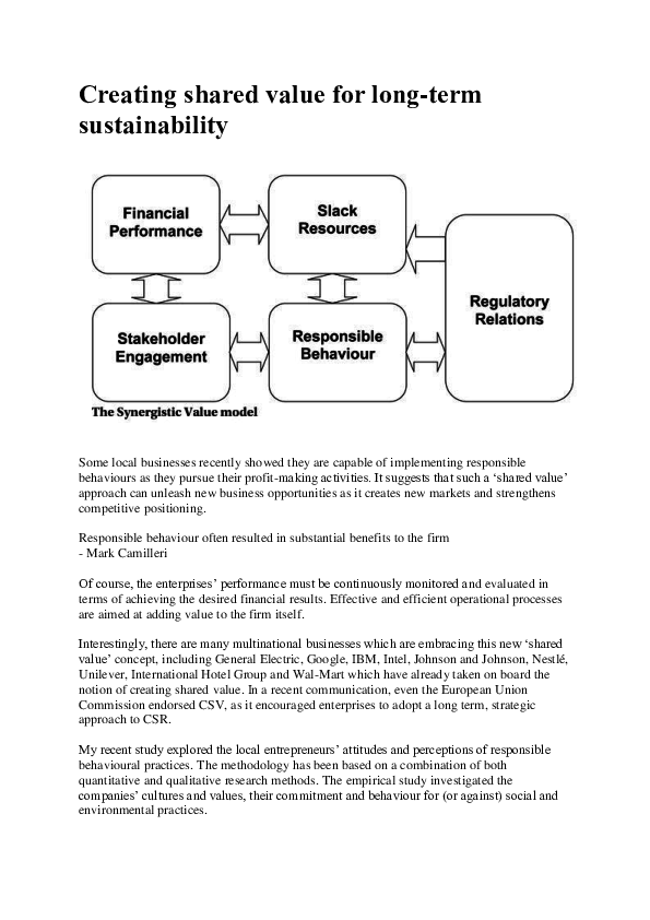 (DOC) Creating shared value for long-term sustainability | Mark ...
