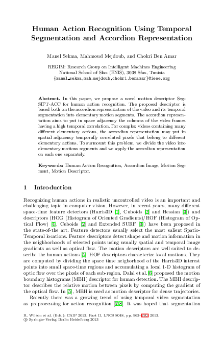 Pdf Human Action Recognition Using Temporal Segmentation And Accordion Representation