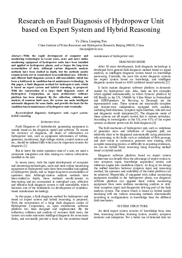 (DOC) Research on Fault Diagnosis of Hydropower Unit based on Expert ...